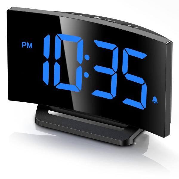 商品名:  GOLOZA Digital Alarm Clock for Bedrooms, Digital Clock with Modern Curved Design, Conspicuous Blue LED Numbers, 5 ...