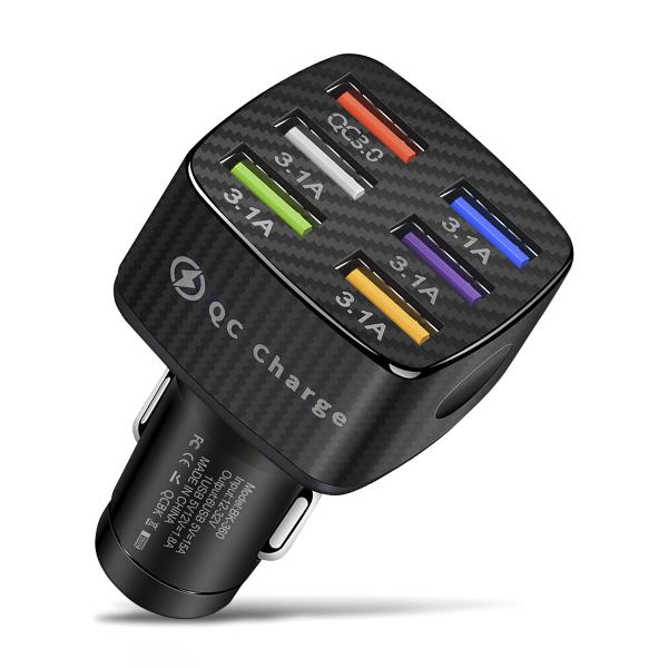商品名: Amiss 車載充電器アダプター、6ポートUSB高速自動車充電器、QC 3.0と5つのその他のポート付き、iPhone 13/12/11 pro/XR/x/7/6s、Samsung Galaxy/Note S10/S9/S8、LG...