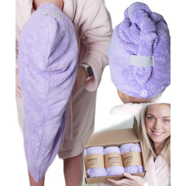 商品名: Leporem Paquete de 3 toallas de microfibra para el cabello, turbante ultra absorbente y de secado r〓pido, para cabe...