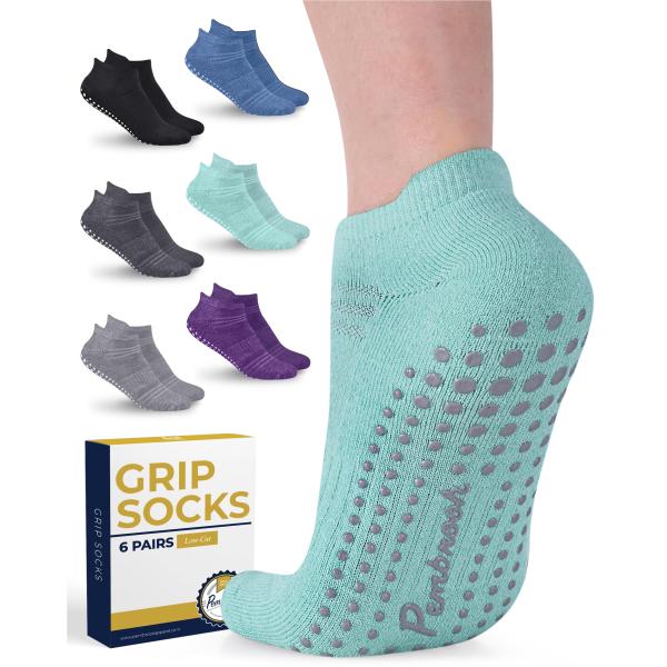 商品名:  Pembrook Grip Socks for Women and Men - 6 Pairs Barre Socks with Grips for Women | Gripper Socks for Women | Yoga ...