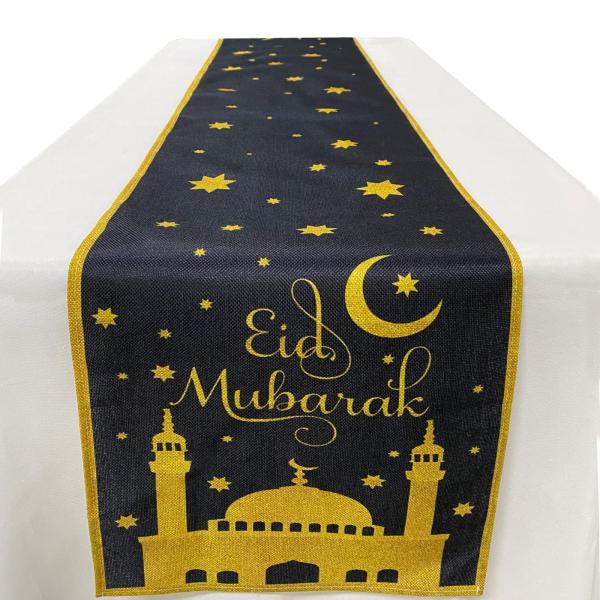 商品名: Eid Mubarak テーブルランナー 72インチ - テーブル用イスラムのラマダンデコレーション - イスラム教徒のイードムバラクデコレーション ホームキッチンダイニングルーム用 - ラマダンテーブルランナー ゴールドスター付...