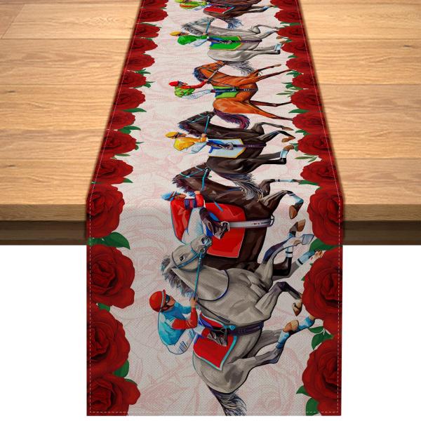 商品名: ケンタッキーダービー テーブルランナー チャーチルダウンズ 馬 ラン バラ テーブルカバー ラスティック リネン ホームパーティー ダイニングルーム キッチンデコレーション Kentucky Derby Table Runner ...