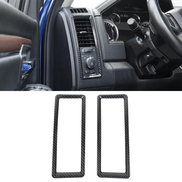商品名:  SQQP Carbon Fiber Center Console Dashboard Air Conditioner Vents Outlets Trim Cover 2Pcs for 2010-2017 Dodge RAMブラ...