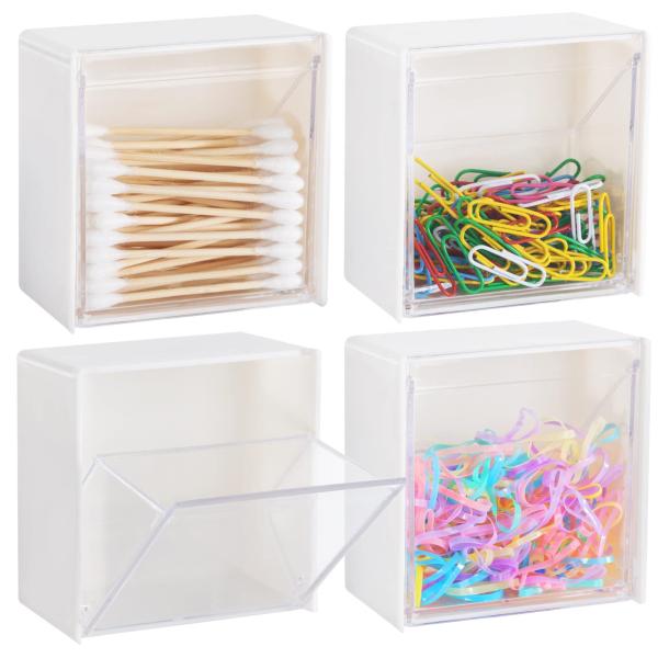 商品名: 4個パック 壁取り付け型 Qtipホルダーキャニスター コットンボール フロス 綿棒 コットンコットンラウンドパッド プラスチックバスルーム収納整理 自宅やオフィスの小さな透明オーガナイザーコンテナ Temrudow 4 Pack...