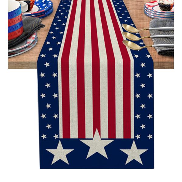 商品名:  Table Runner Independence Day Stars Red Stripes Rustic Table Runner Cotton and Linen Dresser Scarves Washable Tabl...