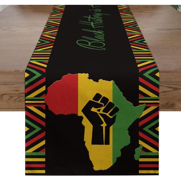 商品名Siilues ジューンティーンスデコレーション ジューンティーンス テーブルランナー ブラック テーブルランナー フリーダム ブラック プライド アフリカ地図 黄麻布 テーブルランナー ホリデー装飾 ダイニングテーブルデコレーション...