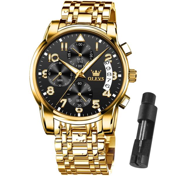 商品名:  Mens Gold Watch,OLEVS Men's Watch Gold and Black Watches Arabic Numerals Black Dial Face Metal Waterproof Stainles...