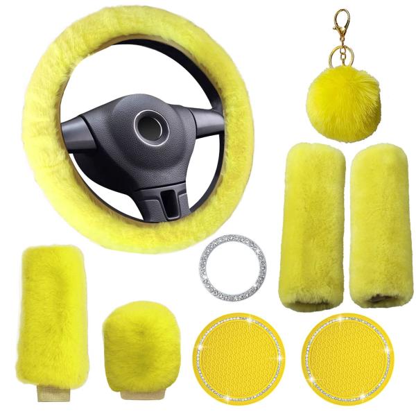 商品名:  9 Pieces Fluffy Steering Wheel Covers Set, YSLSLOO Furry Steering Wheel Cover for Women Fashion Steering Wheel Cov...
