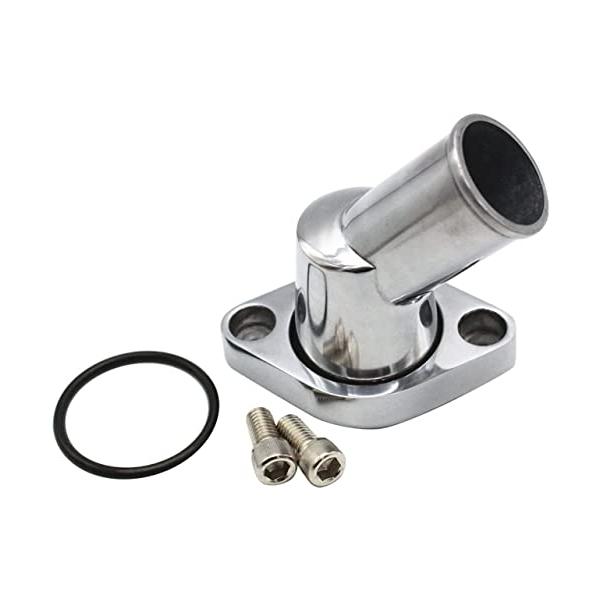 商品名: SHLPDFM クロムスチール シェビー ウォーターネック 45°回転 光沢アルミニウム ウォーターネックサーモスタットハウジング SBC BBC CHEVY 327 350 396 454エンジンに対応 1セット 1 SET S...