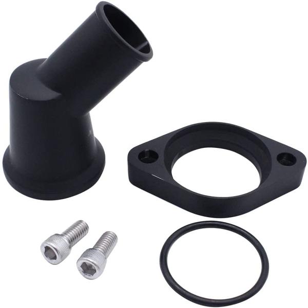 商品名: SHLPDFM ブラック シェビー ウォーターネック 45°回転 光沢仕上げ アルミニウム ウォーターネックサーモスタットハウジング SBC BBC CHEVY 327 350 396 454エンジンに対応 1セット 1 SET ...