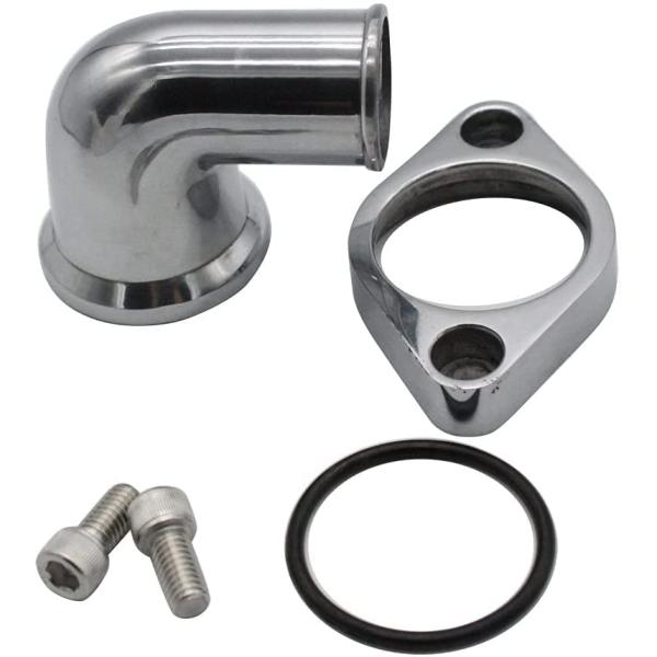 商品名: 1セット SHLPDFM クロムスチール シェビー ウォーターネック 90°回転 ポリッシュドアルミニウム ウォーターネック サーモスタットハウジング SBC BBC CHEVY 327 350 396 454エンジン対応 1 S...