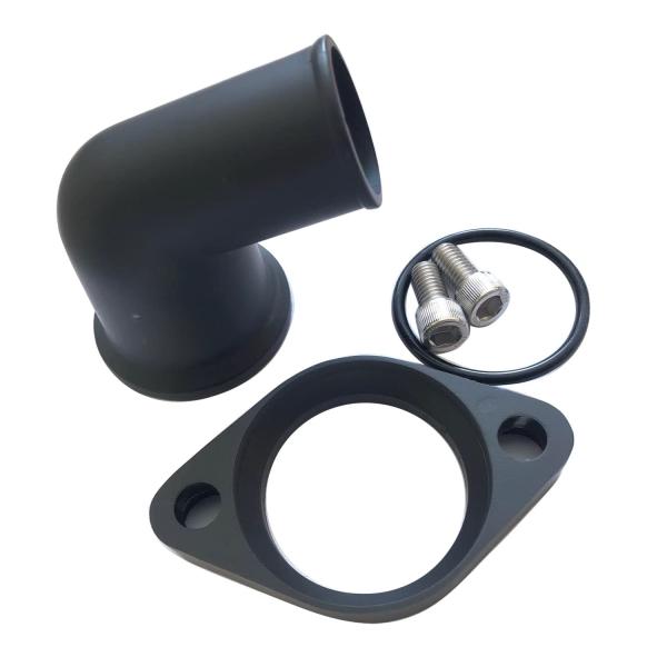 商品名: SHLPDFM ブラック シェビー ウォーターネック 15°回転 光沢アルミニウム ウォーターネックサーモスタットハウジング SBC BBC CHEVY 327 350 396 454エンジンに対応 1セット 1 SET SHLP...