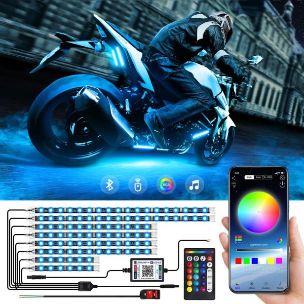 商品名:  Motorcycle underglow LED Light Kit, RGB Motorcycle LED Strip Lights with Music Mode, Multicolor Brake Light Functi...