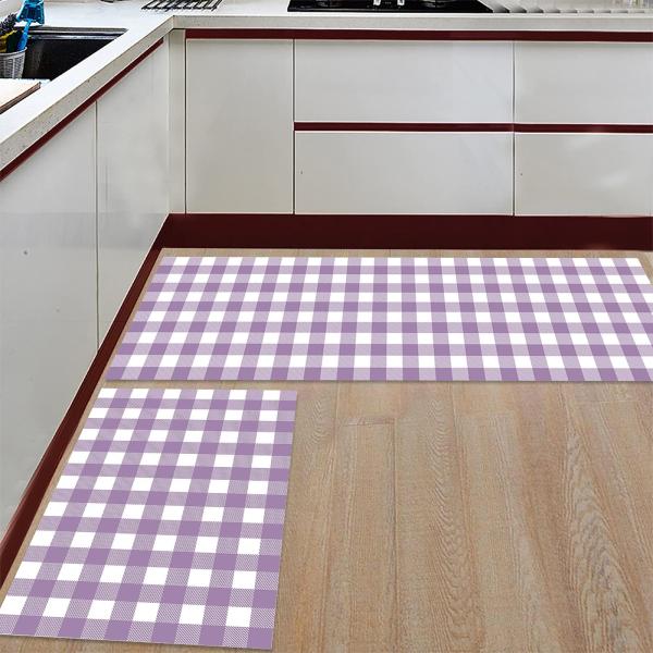 商品名:  Kitchen Rugs, Purple and White Buffalo Check Plaid Gingham Farmhouse Decoration Non Slip Runner Rug Mat for Floor,...