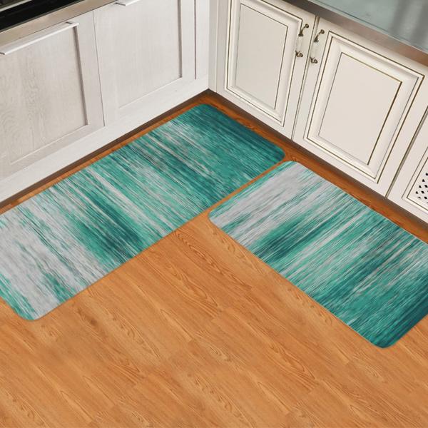 商品名:  Teal Kitchen Mats 2 Pieces Non Slip Runner Rug Set Farmhouse Rustic Abstract Art Gradient Painting Kitchen Rugs Wa...