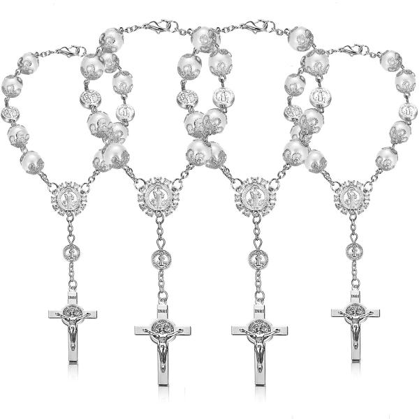 商品名: 聖ベネディクト 車用ロザリオ 4個 ホワイトバックミラー 自動ロザリオ 吊り下げ式 パーソナライズされた車 クロス祝福 カトリックカーメダル トラック バイク オートバイ 車 ミラー 吊り下げアクセサリー 装飾 Saint Ben...