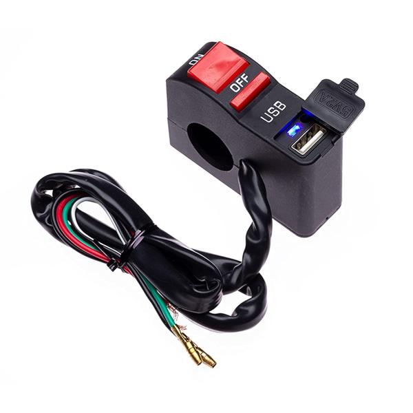 商品名Motorcycle On Off Kill Switch with USB Charge Port Socket for Mobile Cell Phone Satnav GPS fits 22mm 7/8 inch Handleb...