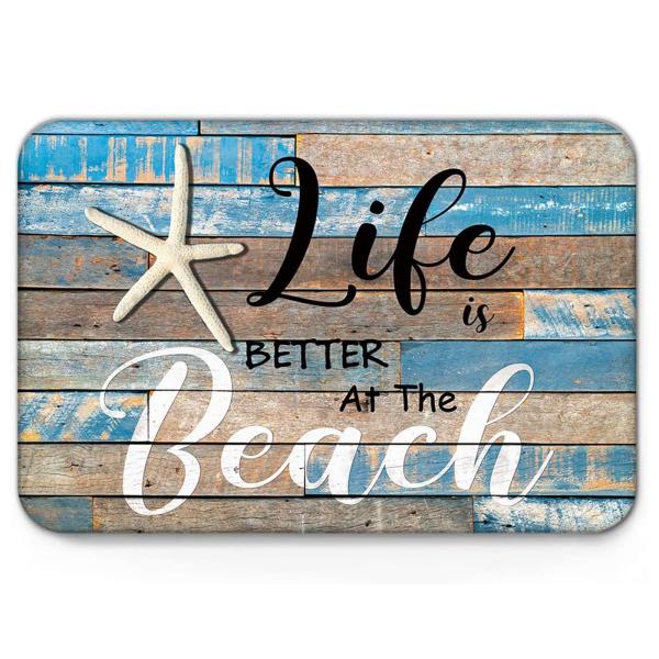 商品名:  Life is Better at The Beach Door Mat Front Door Welcome Mat Ocean Coastal Starfish Entrance Rug Beach Wood Grain N...