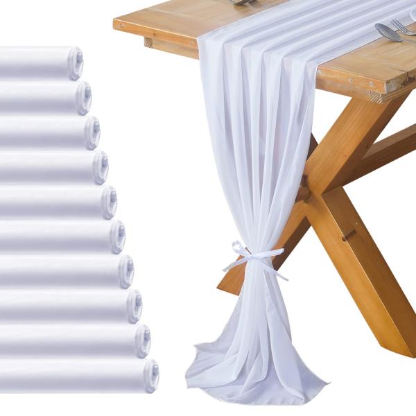 商品名:  12 Pack White Chiffon Table Runner 10ft Sheer Table Runner Tulle Table Runner 29x120 Inches Romantic Table Runner ...