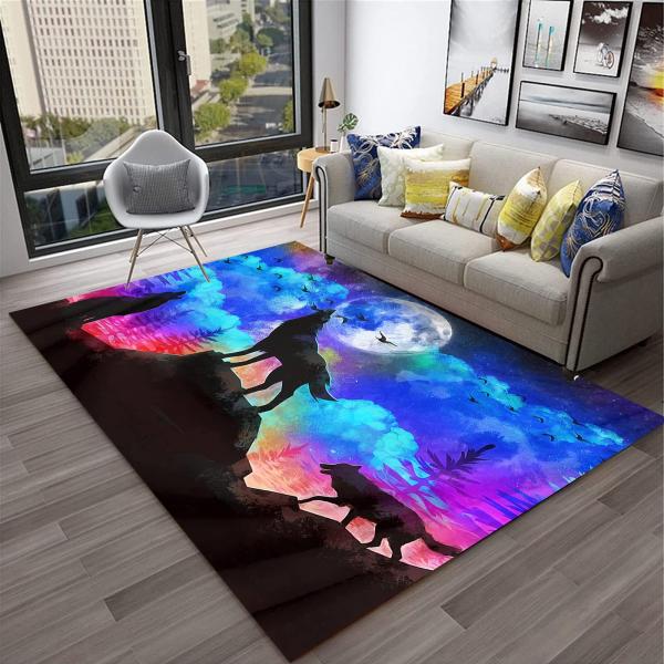 商品名:  Youshosho Hippie Wolf Indoor Modern Area Rug, Soft Non-Shedding Carpet Floor Mats Living Room Bedroom Area Rugsブラン...