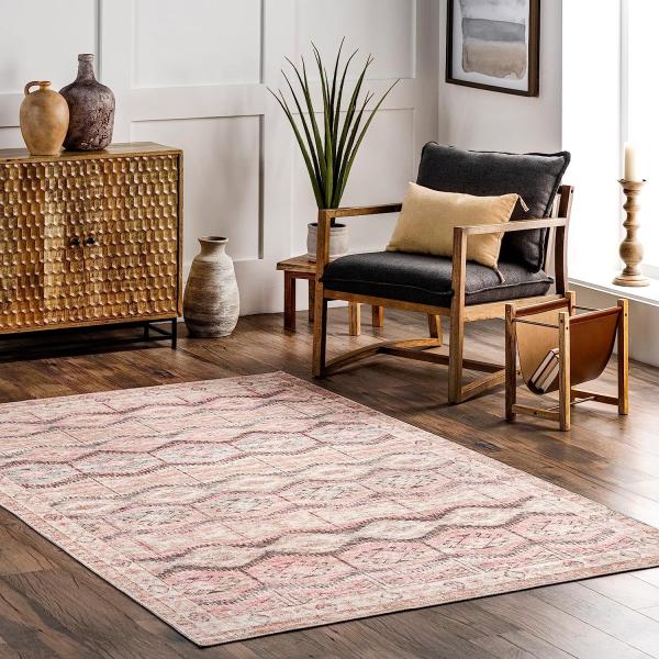 商品名nuLOOM Roselle Bohemian Bordered Machine Washable Area Rug, 5' x 8', Peachブランド：nuLOOM商品サイズ：5 x 8 Feet高さ：7.6 cm横幅：34.3...