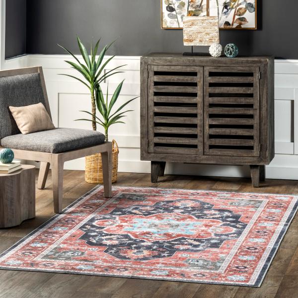 商品名:  nuLOOM Jay Persian Medallion Machine Washable Ultra Thin Area Rug, 5' x 8', Redブランド: nuLOOM商品サイズ: 5 x 8 Feet高さ: 4c...