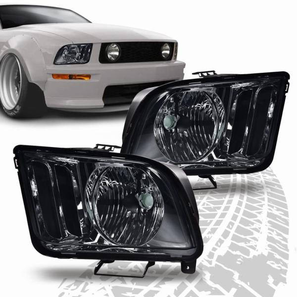商品名: CHEDA ヘッドライト 2005 2006 2007 2008 2009 フォード マスタング S197 ブラック ハウジング ヘッドライト 交換用ヘッドランプ 1ペア (スモーキーレンズ クロームハウジング アンバーリフレクタ...