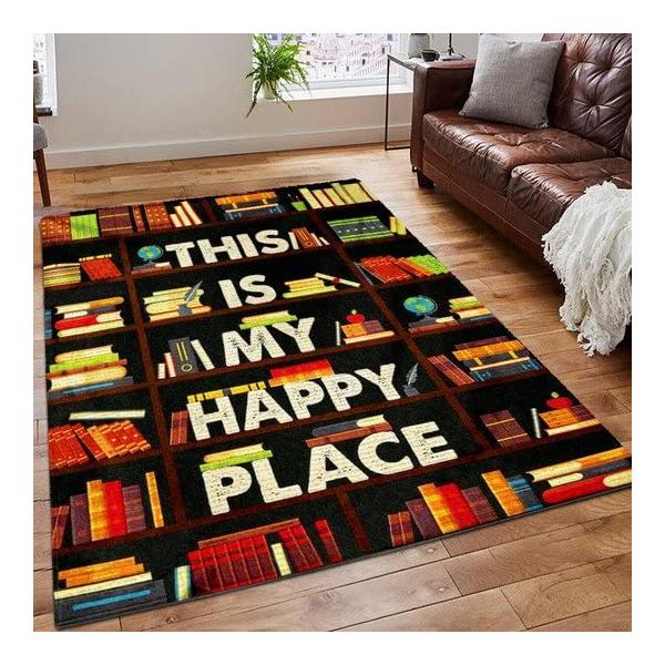 商品名:  Happy Place Books Bookshelf Rug Books Door Mats Indoor Polyester Non Slip Carpet Kitchen Floor Decoration for Home...