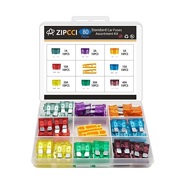 商品名: ZIPCCI 80 Pcs Standard Car Fuse, Fuses Assortment kit(1A/3A/5A/10A/15A/20A/30A/40AMP) Automotive Blade Fuse for RV,...