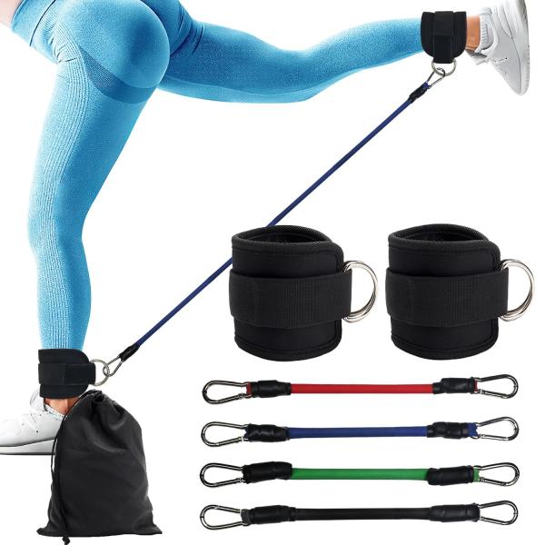 商品名: 足首用抵抗バンド カフ付き ケーブルマシン アンクルストラップ レジスタンスバンド ホーム&amp;ジムワークアウト アンクルチューブバンド 調節可能なストラップ付き ブーティワークアウト用 キックバック 脚の延長 Ankle R...