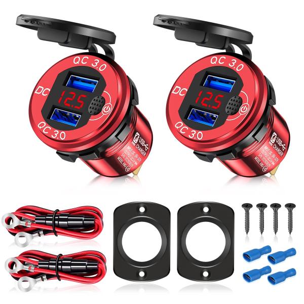 商品名: Depvko 2個 12V/24V USBコンセント 急速充電 3.0 12Vソケット USB充電器 電圧計&amp;オン/オフスイッチ付き RVマリンオートバイトラックゴルフカートRVなど用充電器アダプター Depvko [20...