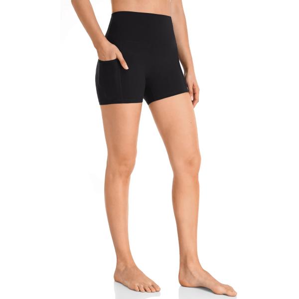 商品名:  HeyNuts Women's Workout Shorts with Side Pockets, High Waisted Yoga Leggings Running Spandex Shorts 4'' Black L(12...