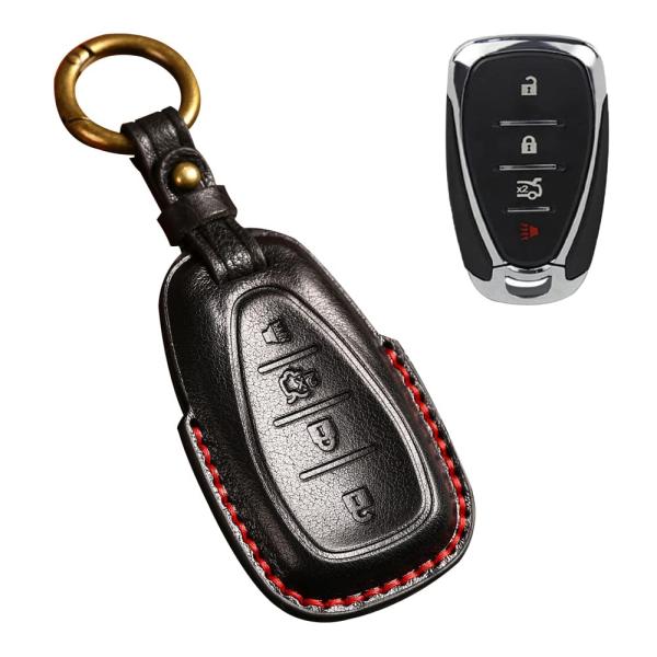 商品名:  ontto 4-Button Leather Car Key Cover Remote Key Fob Case Full Protection Fit for Chevy Equinox Traverse Malibu Cam...