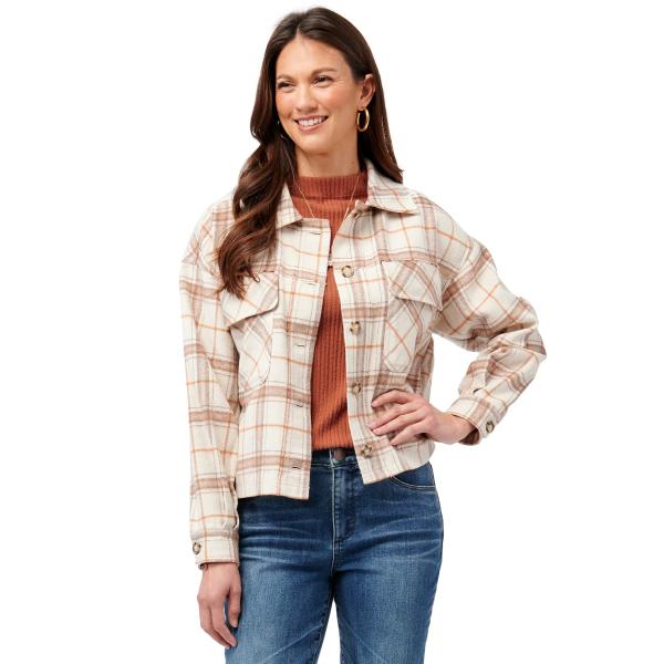 商品名: Democracy Women's Long Sleeve Crop Shacket, Natural Multi, XL Democracy Women's Long Sleeve Crop Shacket, Natural M...