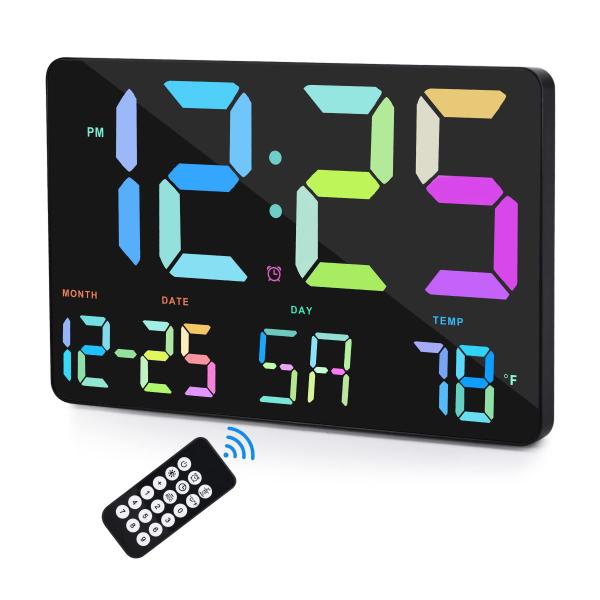 商品名: Reloj de pared digital, reloj digital LED de 11.5 pulgadas, visualizaci〓n grande, con control remoto, brillo ajusta...