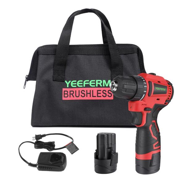 商品名:  Small Cordless Drill - YEEFERM 12V Brushless Power Driver with 2 Batteries and Charger - Electric Drill 350In-lbs ...