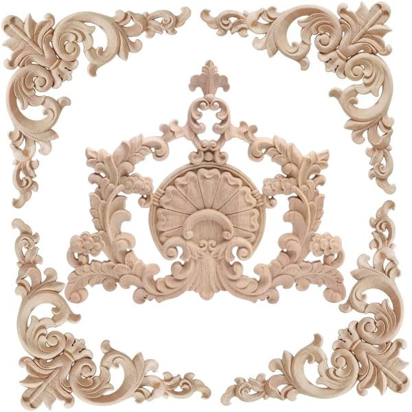 商品名: LXYUUM 木製アップリケ 5点 装飾 家具用 木彫りのオンレイ ベッドドア キャビネット ワードローブ 家具 長い装飾 未塗装 木彫りの装飾 01 LXYUUM 5PCS Wood Appliques Onlays Decor...