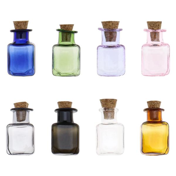 商品名: 8個 ミニガラスボトル マルチカラーガラスジャー 長方形ウィッシングボトル コルクストッパー付き DIY クラフト 香水ボトル ウェディングデコレーション 23.5x14mm 8PCS Mini Glass Bottles Mul...