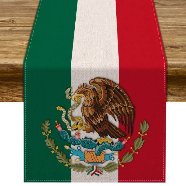 商品名: Pudodo Dia De La Independencia テーブルランナー ビバ メキシコ メキシコ 独立記念日 パーティー キッチン ダイニングルーム ホームデコレーション (13インチ x 72インチ) Pudodo Di...