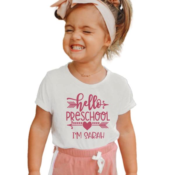 商品名:  Hello Preschool Shirt, First Day Of Preschool Outfits For Girls, Personalized Back to School Outfits for Girls, Cu...