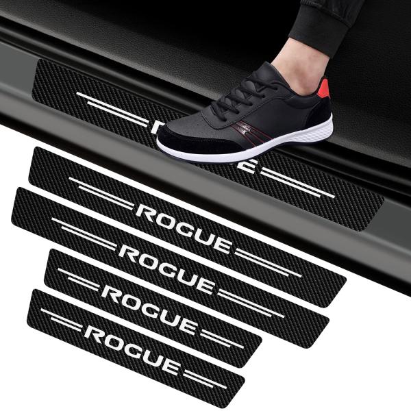 商品名: 日産ローグ用車のドア敷居プロテクター 4枚 反射カーボンファイバー ビニール敷居ステッカー 装飾的 車のドア スカッフプレート 傷防止 汚れ防止 防水 Car Door Sill Protectors for Nissan Rog...