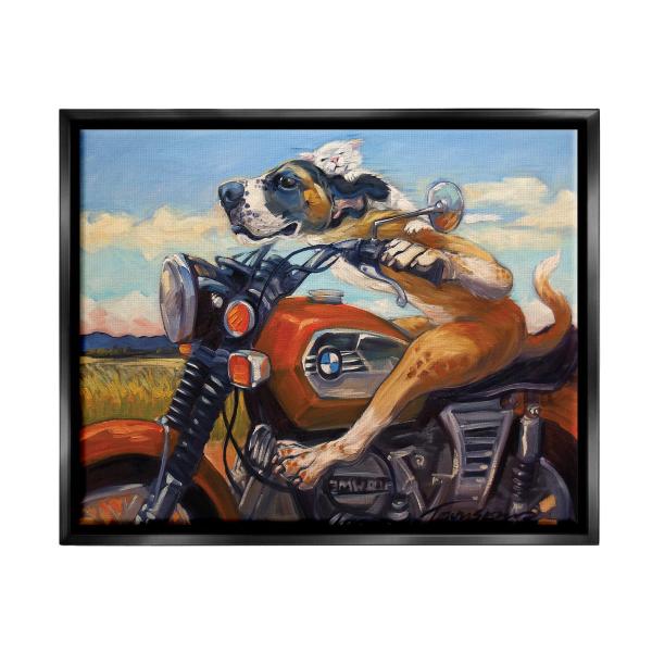 商品名: Stupell Industries 犬と猫 レッド オートバイ ロードトリップ 絵画 Tai Prints デザイン Stupell Industries Dog And Cat on a Red Motorcycle Road...