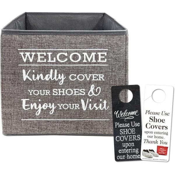 商品名プレミアム花崗岩リネンルック 折りたたみ式靴カバービン 屋内不動産ブーティーボックス オープンハウスに最適 (11x11 靴カバーホルダー、花崗岩)Premium Granite Linen Look Foldable Shoe Co...