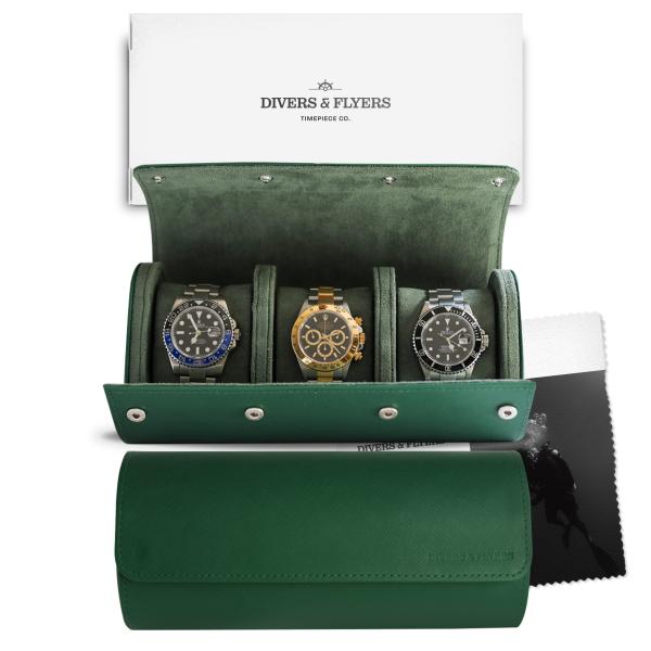 商品名: Divers &amp; Flyers Timepiece Co. トラベルウォッチケース - メンズレザーウォッチロール - ウォッチケース3個 - ウォッチロールトラベルケース - 男性用トラベルウォッチケース Divers ...