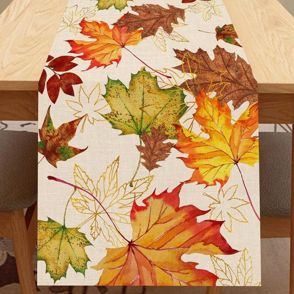 商品名Seliem Fall Maple Leaves Table Runner, Thanksgiving Watercolor Plant Yellow Leafs Home Kitchen Decor, Autumn Harvest ...