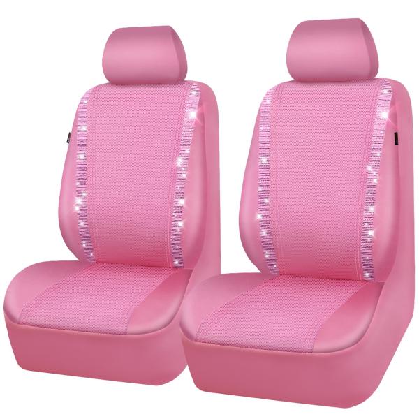 商品名:  CAR PASS Bling Car Seat Covers, Shining Rhinestone Waterproof Faux Leather Pink Car Accessories Two Front Only Uni...