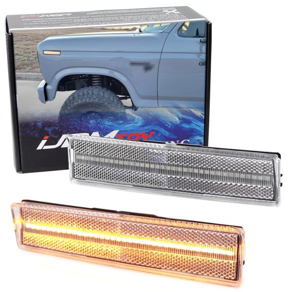 商品名:  iJDMTOY Semi-Clear Lens Amber Full LED Strip Front Side Marker Lights Compatible With Ford 1980-1986 Bronco F150 F...