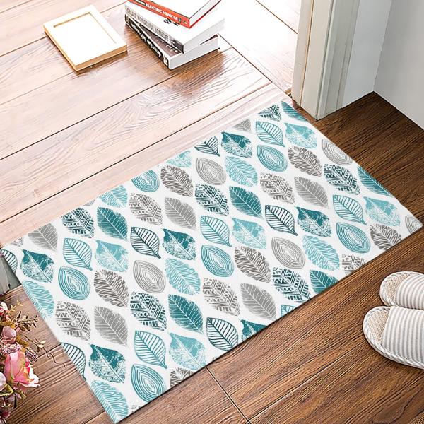 商品名:  Teal Grey Leaves Doormat Bathroom Kitchen Mat Rug, Rustic Fall Leaf Watercolor Non Slip Absorbent Indoor Entrance ...