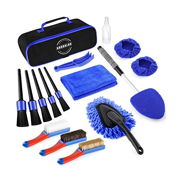 商品名: HORDALOR 17個 車内装ディテールキット フロントガラスクリーニングツール付き ディテーリングブラシセット レザー&amp;テキスタイル カーインテリアブラシ カーダスター 車内クリーニングキット 車内ケアキット一式 HO...