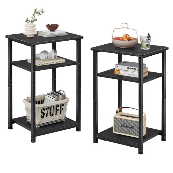 商品名: WLIVE ワイドスナックサイドテーブル WLIVE Side Tables Set of 2, Small End Table, Adjustable 3-Tier Bedside Table with Sturdy Metal...